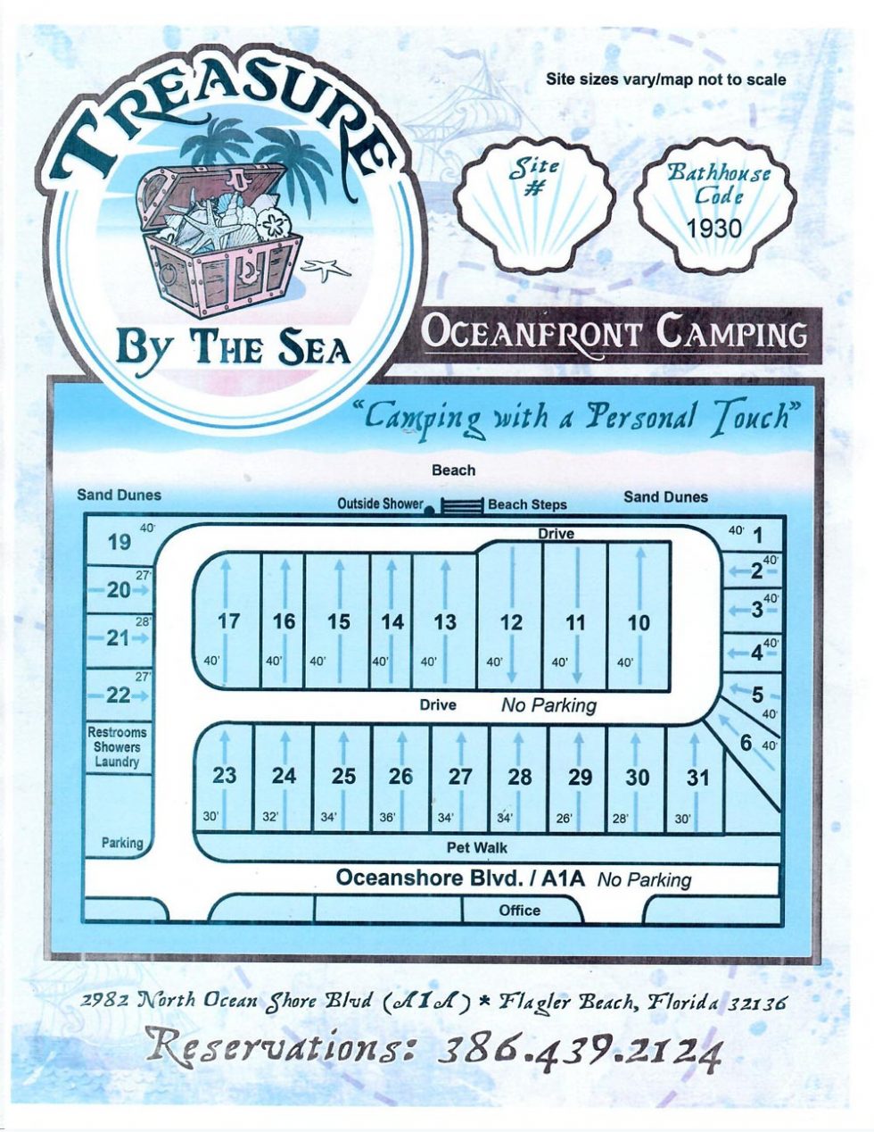 View our Flagler Beach, FL RV Park Map To Choose Your Oceanfront Site