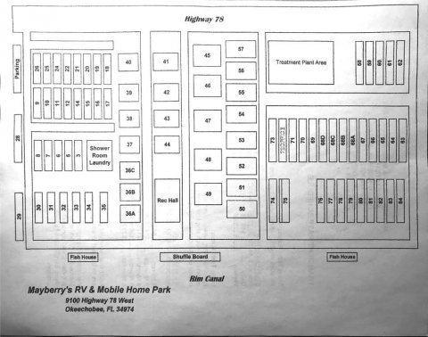 Park Map - Mayberry's RV Park, Okeechobee, FL