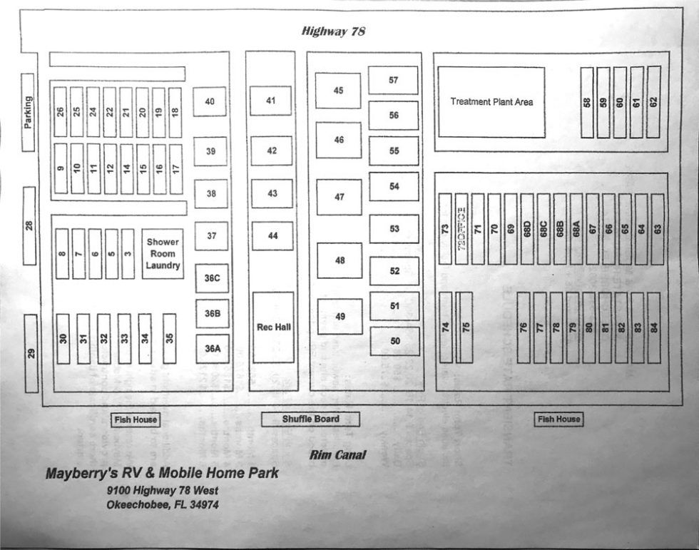 Park Map - Mayberry's RV Park, Okeechobee, FL