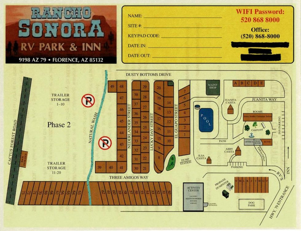 View The Map of Full Hook-up RV Campsites | Rancho Sonora RV Park